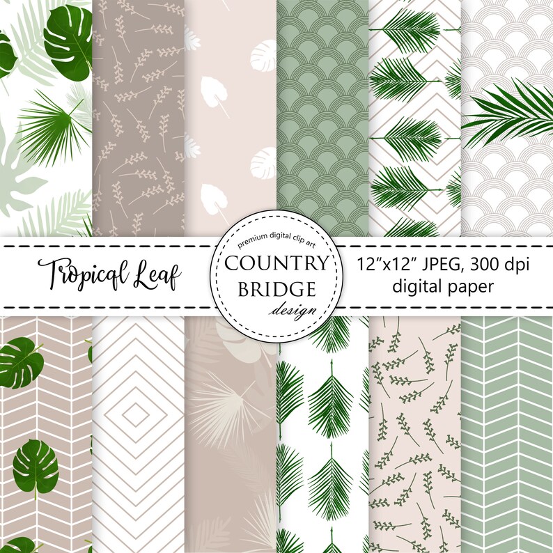 Tropical Leaf Clipart and Paper Bundle Tropical Leaf Clipart - Etsy