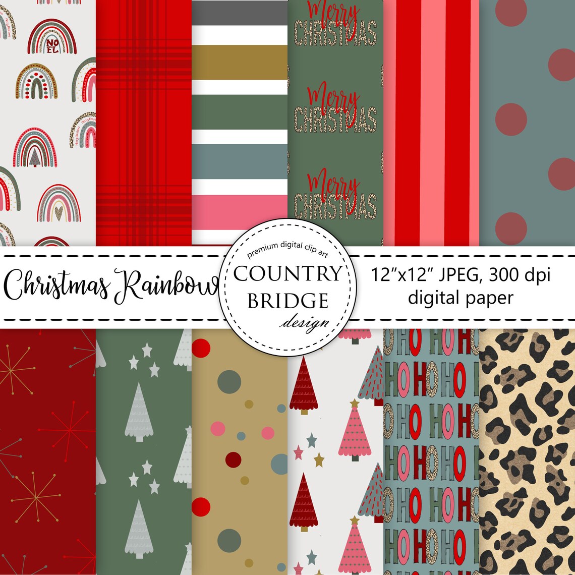 Christmas Boho Rainbow Clip Art Boho Doodle Paper Christmas - Etsy