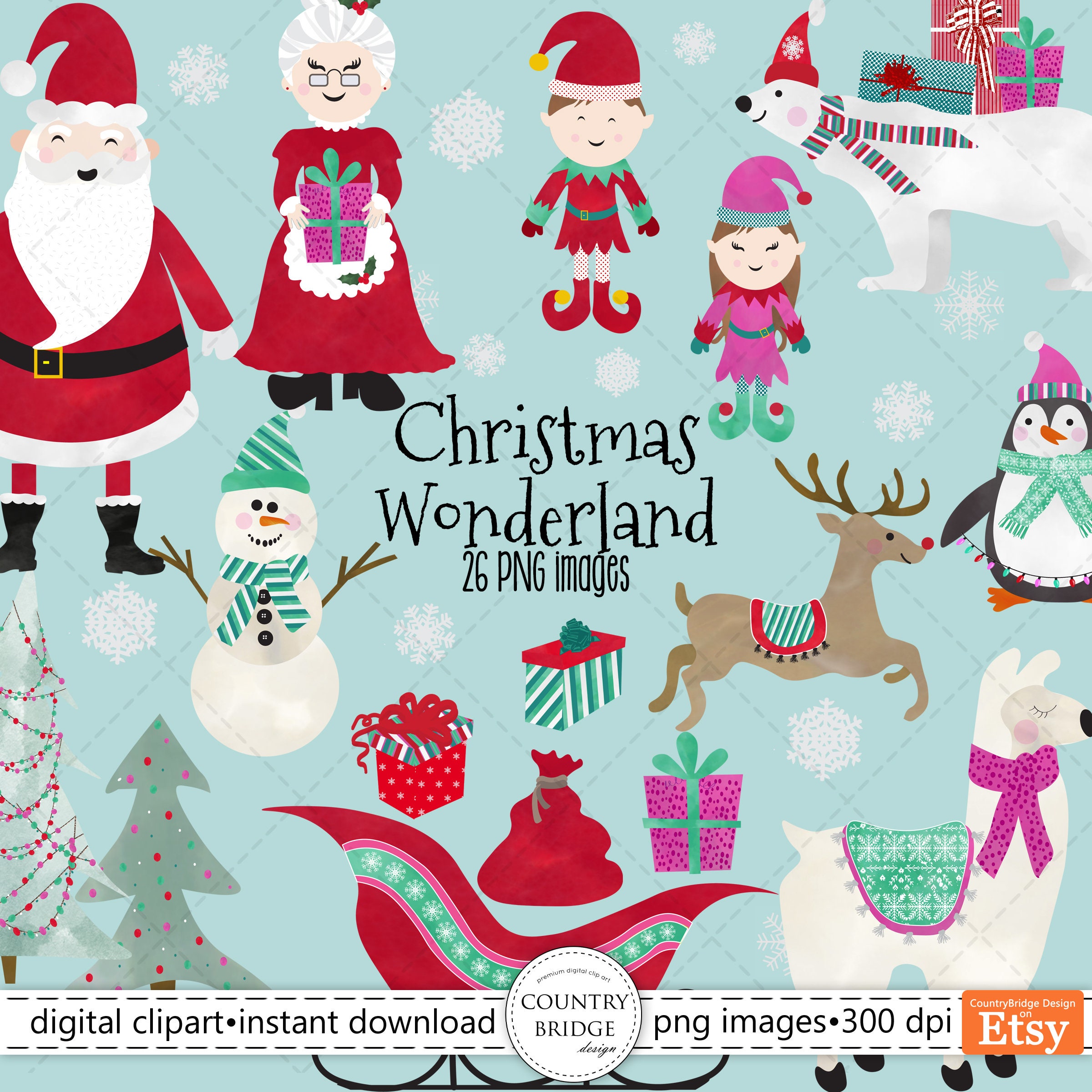 Christmas Clipart & Digital Paper Holiday Clipart Christmas | Etsy