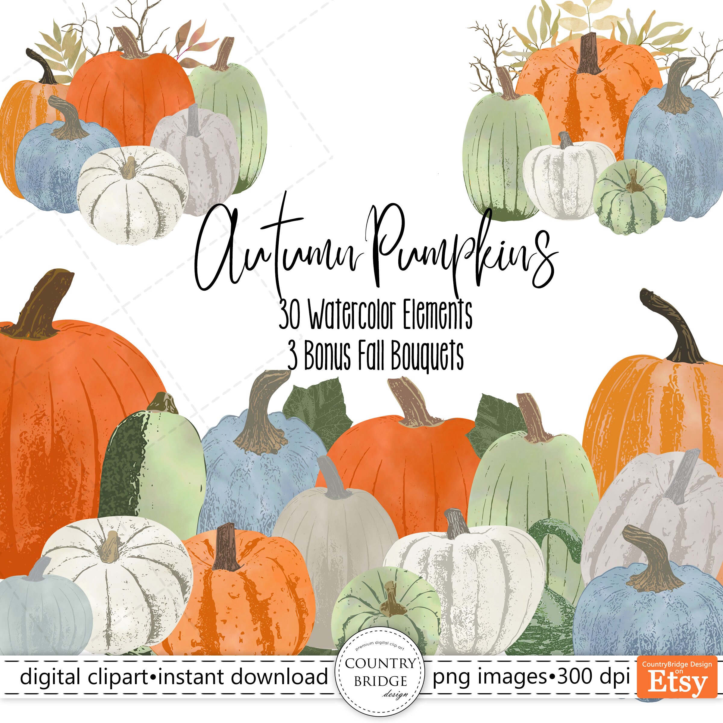 Pumpkin Clip Art Fall Clipart and Paper Bundle Autumn | Etsy