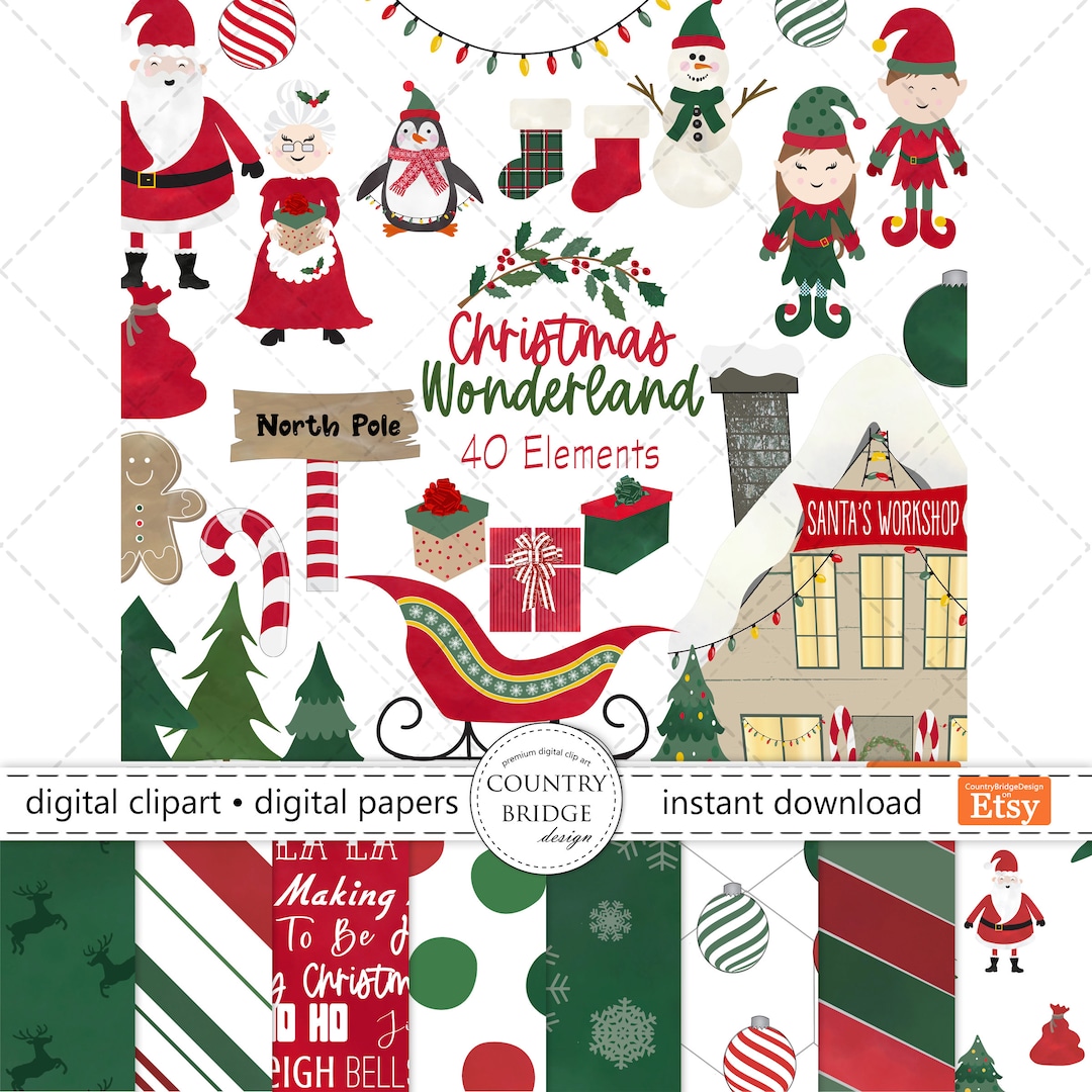 Christmas Santa Clipart & Digital Paper Bundle Santa Clipart - Etsy