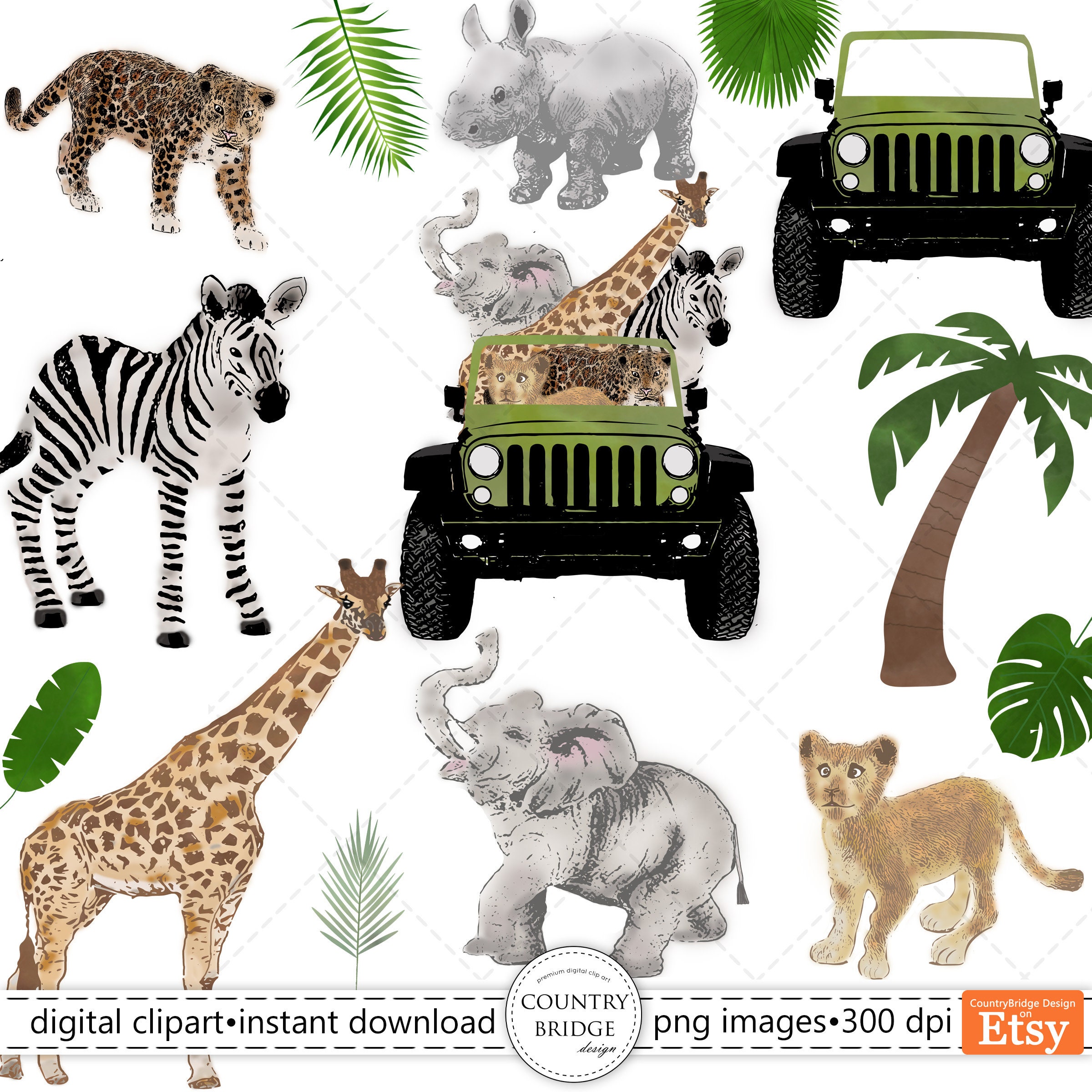 Safari Animal Clip Art Safari Baby Animals Nursery Prints - Etsy UK