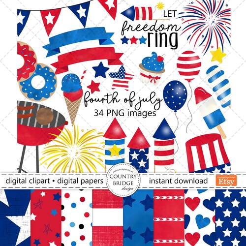 Stars and STRIPES Clipart Overlays 4th of July Digital Paper - Etsy