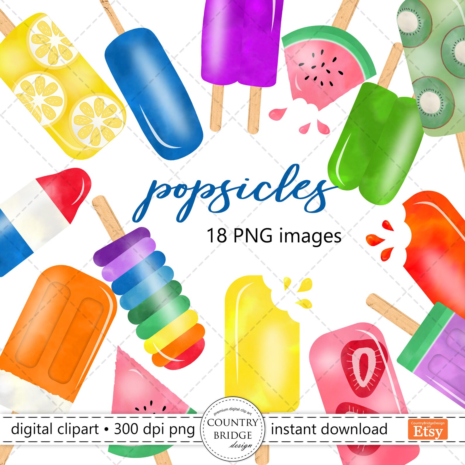 Watercolor Popsicle Clipart Popsicle Clipart PNG Summer - Etsy