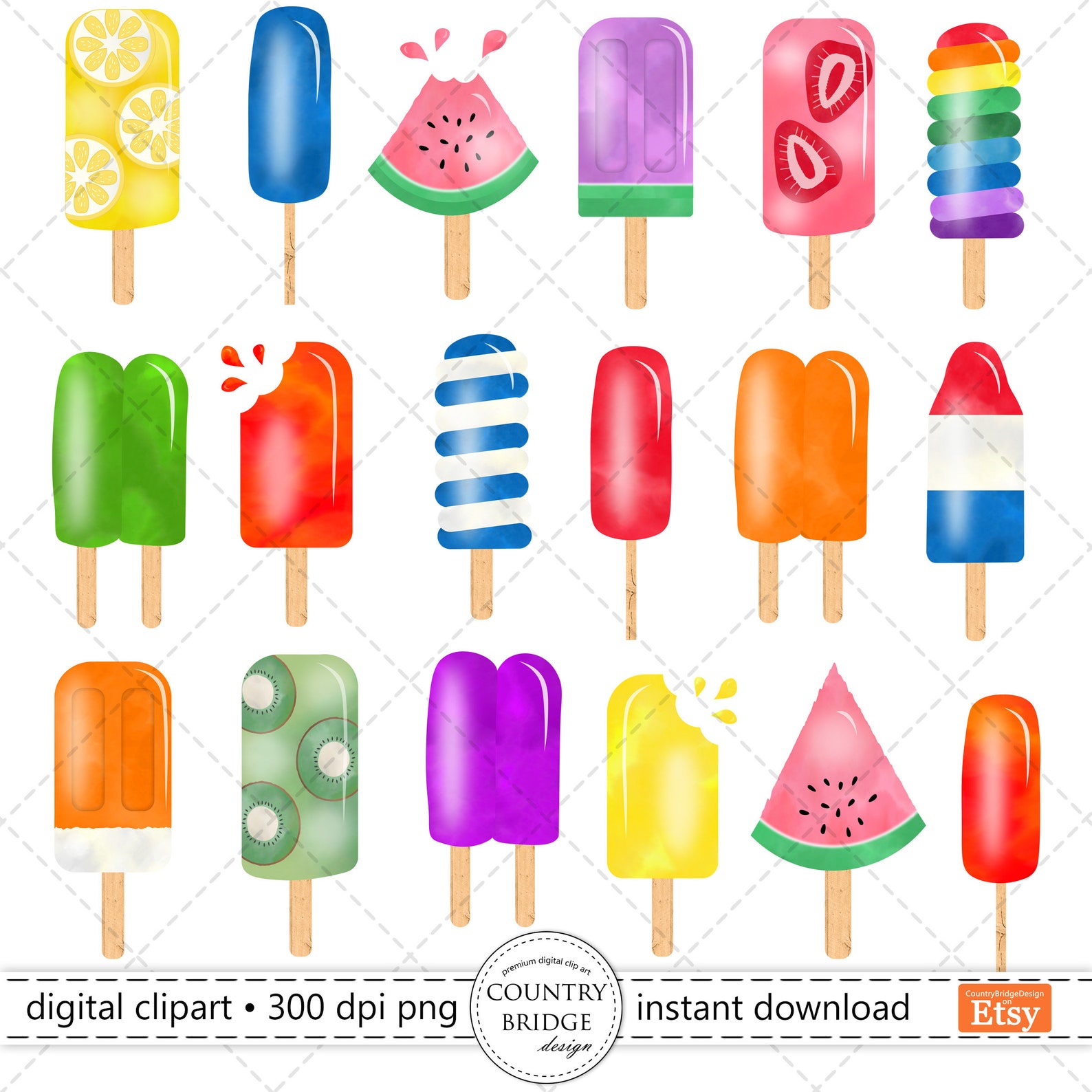 Watercolor Popsicle Clipart Popsicle Clipart PNG Summer - Etsy