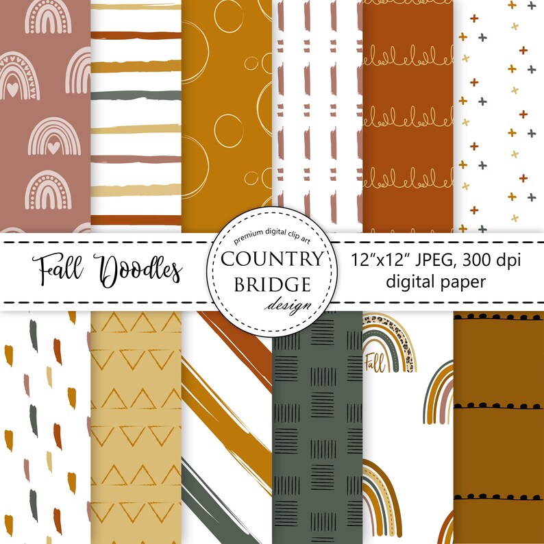 Fall Boho Rainbow Clip Art Boho Doodle Paper Boho Doodle | Etsy