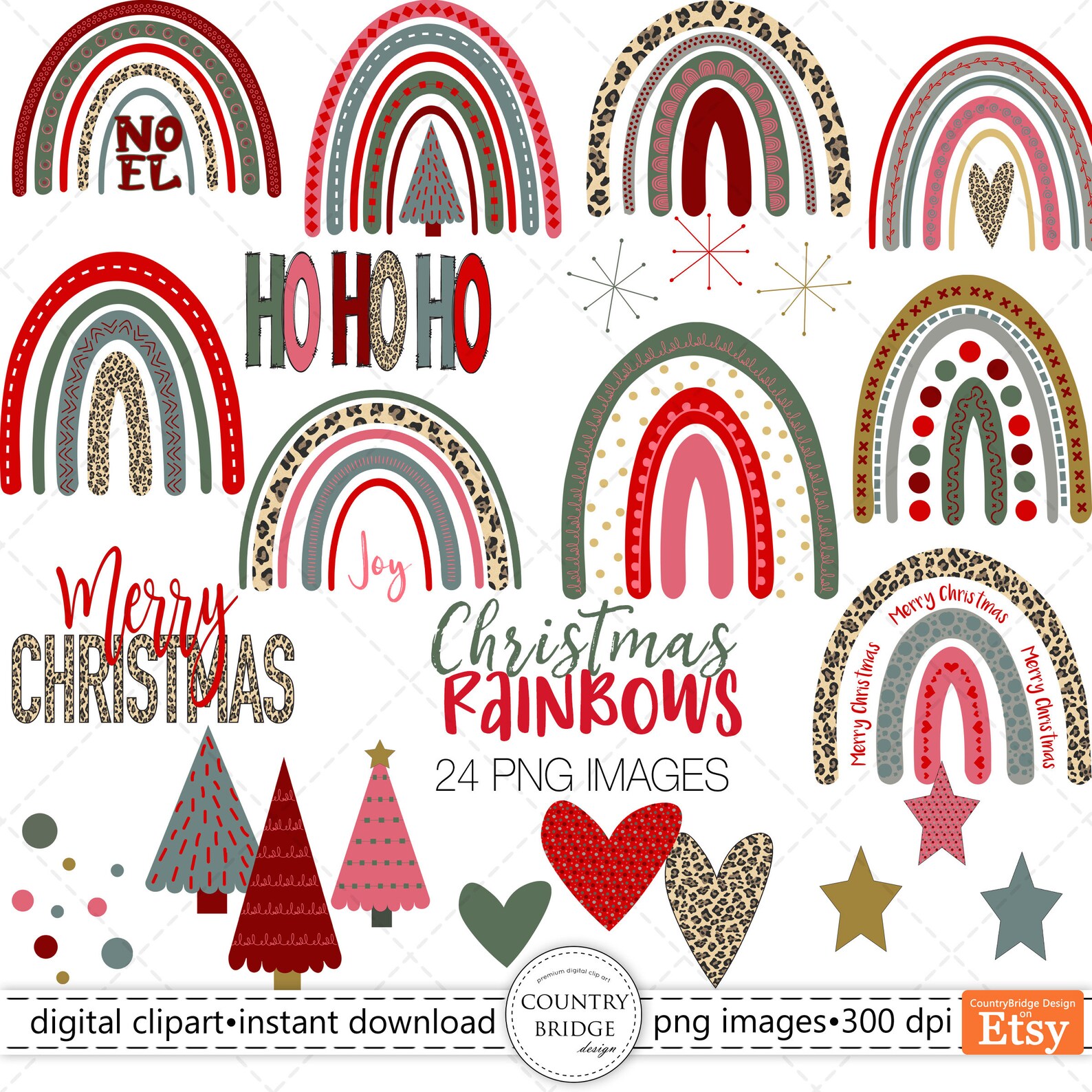 Christmas Boho Rainbow Clip Art Boho Doodle Paper Christmas - Etsy