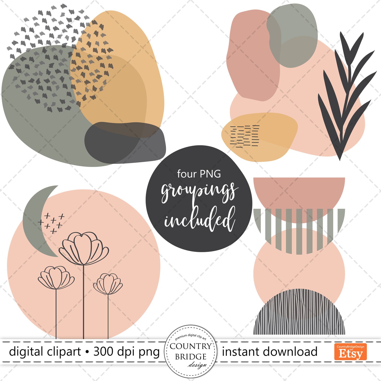 Boho Clipart, Abstract Boho Clipart, Modern Boho Collage, Abstract ...