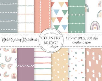 Doodle Digital Papers Boho Rainbow Digital Paper Pack Hand | Etsy