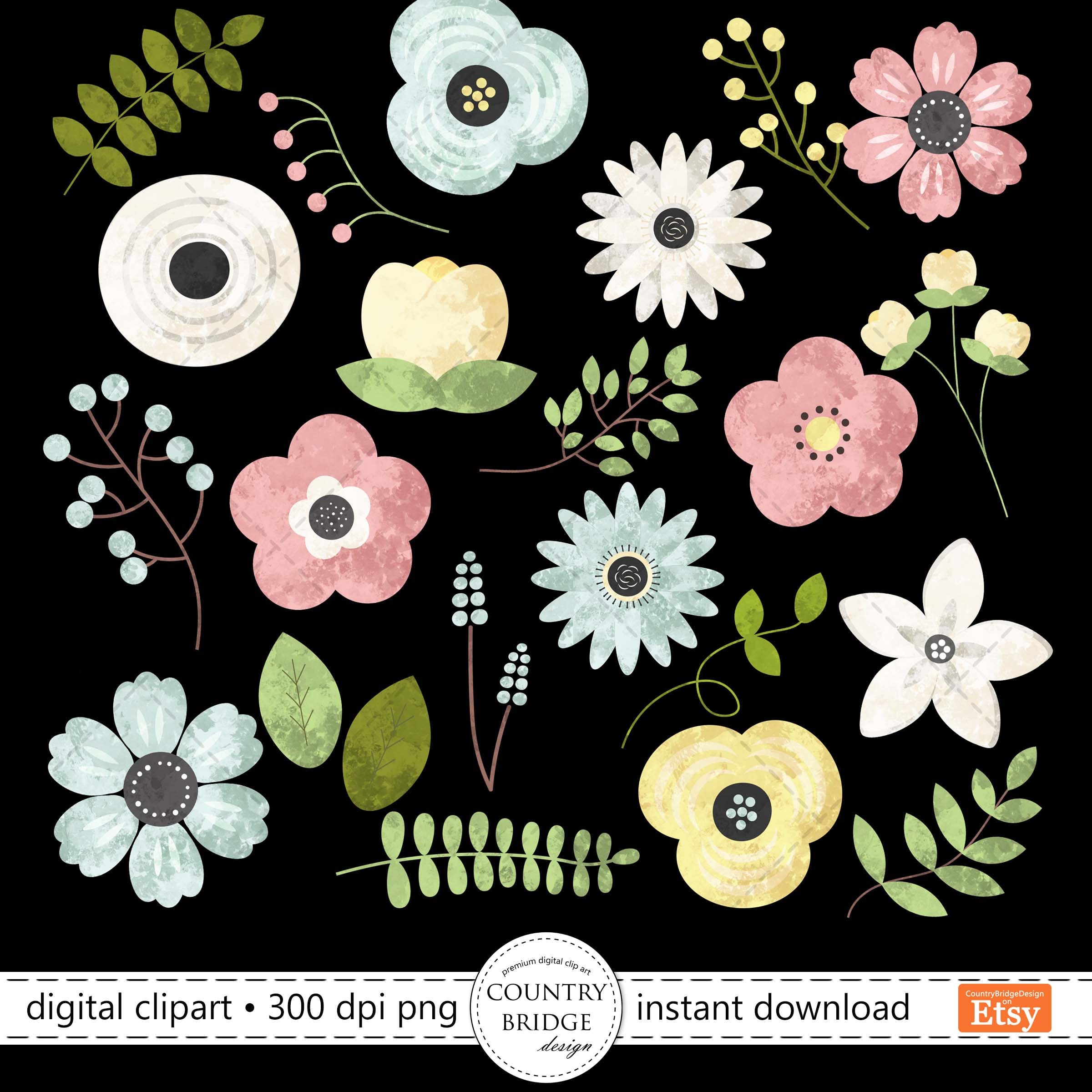 Watercolor Spring Blossoms Clipart Spring Flowers Clip Art - Etsy