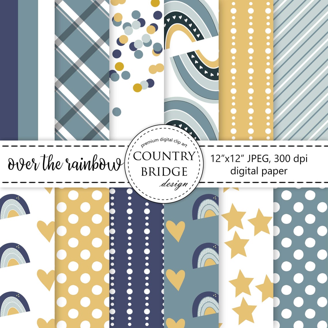 Rainbow Clipart & Digital Paper Bundle Whimsical Rainbow - Etsy