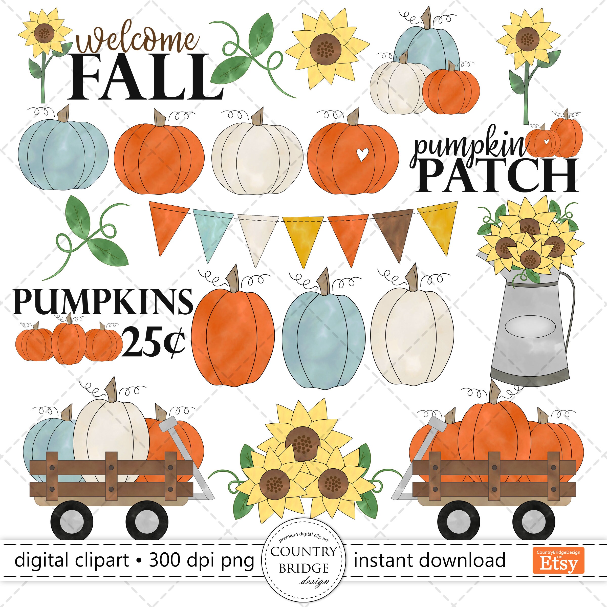 Fall Clipart Watercolor Pumpkin PNG Clipart Autumn Harvest - Etsy