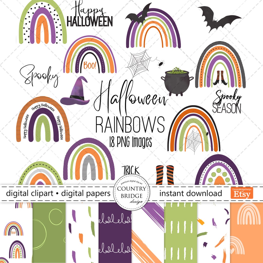 Halloween Boho Rainbow Clip Art Boho Doodle Paper Boho - Etsy