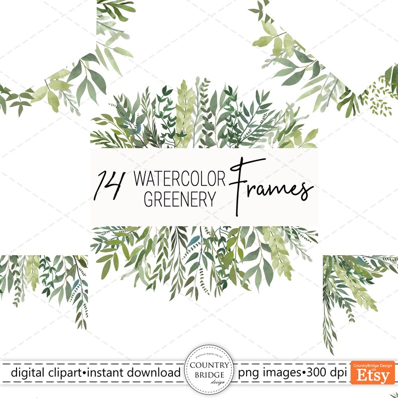 Greenery Frame Watercolor Greenery Leaves Frames Borders - Etsy