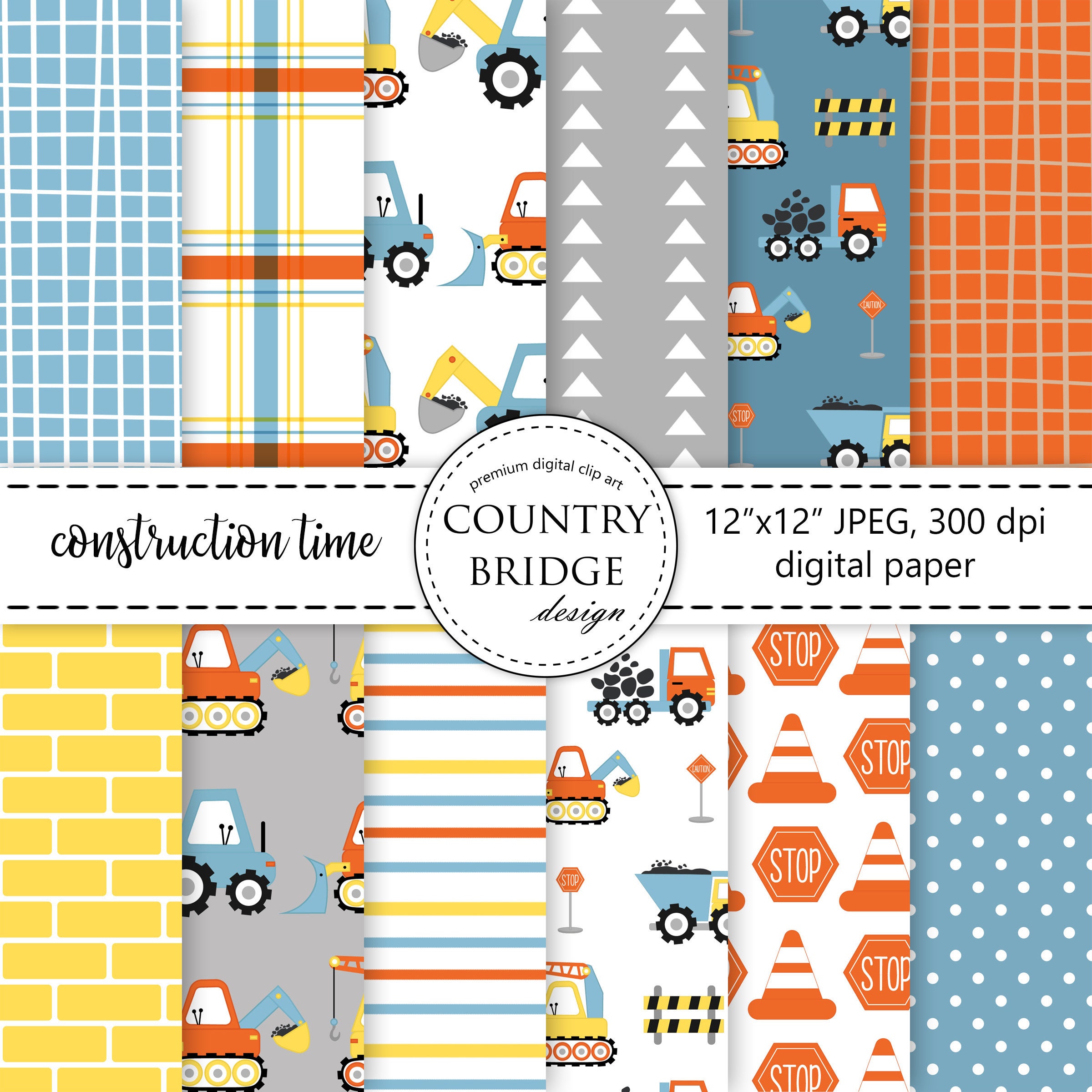 Papercraft Clip Art & Image Files Construction Digital Paper Tractor ...