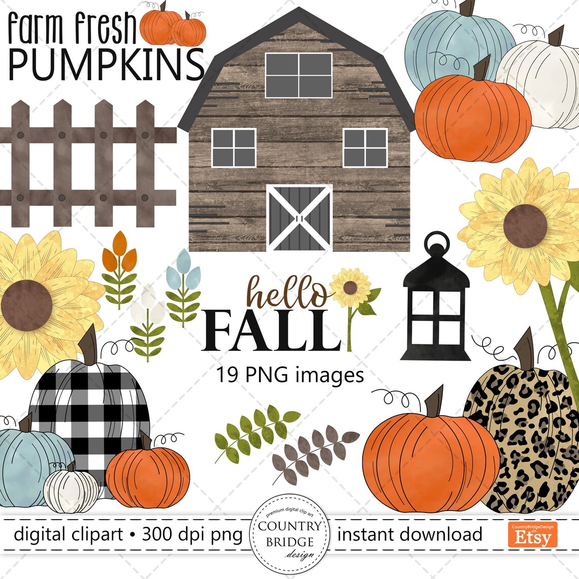 Fall Farmhouse Clipart Autumn Farm Clip Art Pumpkin Clipart | Etsy