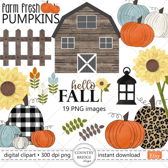 Fall Farmhouse Clipart Autumn Farm Clip Art Pumpkin Clipart | Etsy