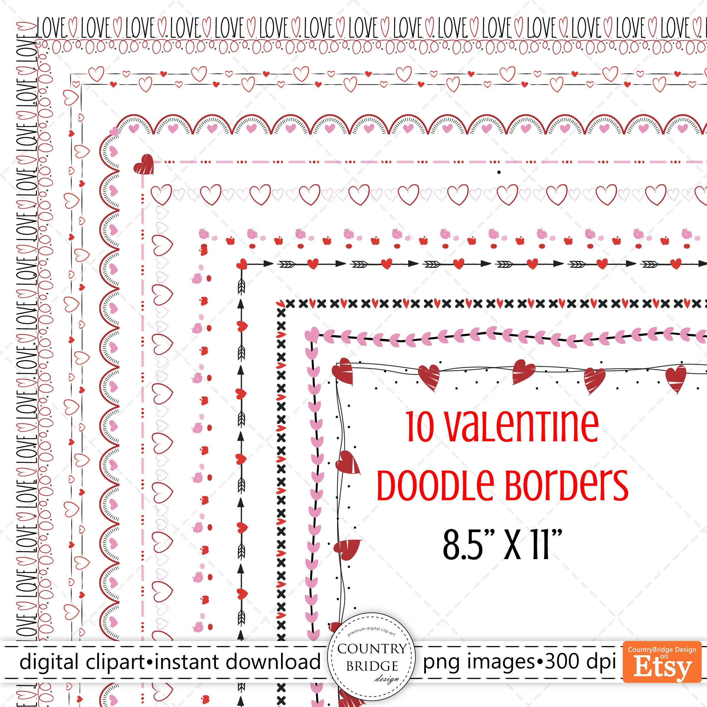 Valentine Doodle Borders Clipart Heart Borders Clip Art Set - Etsy UK