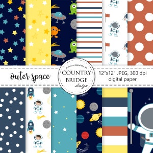 Space Clipart & Digital Paper Bundle, Outer Space Clipart, Space Kids ...