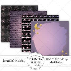 Halloween Digital Paper, Witches Digital Paper, Purple Black Pink ...