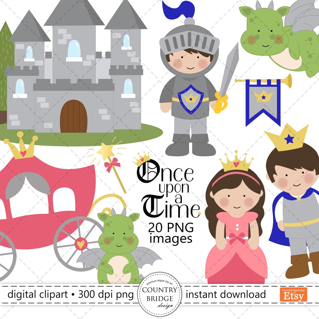 Knight & Dragon Clipart, Princess Clipart, Fairy Tale Clipart, Knight ...