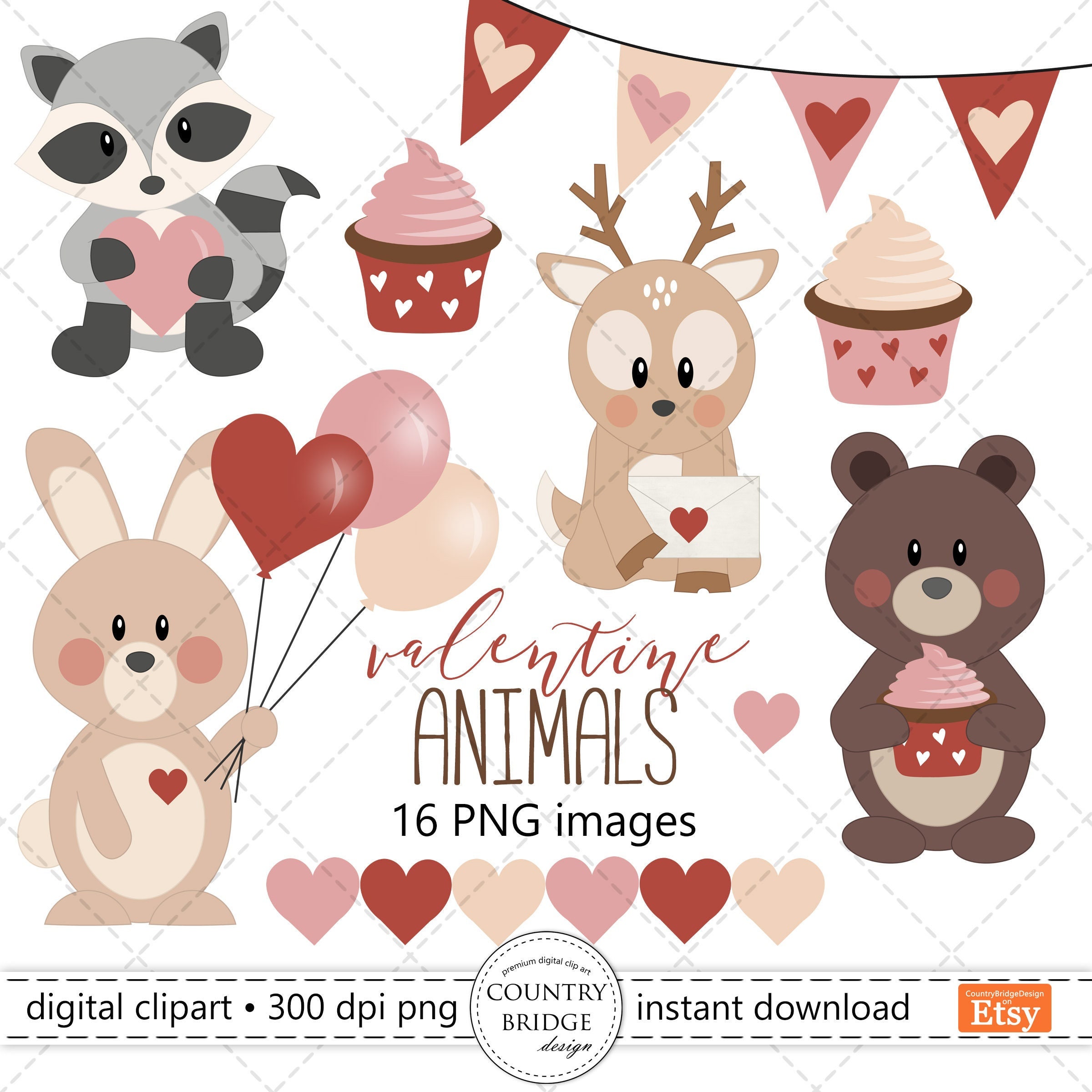 Valentine Animals Clipart Valentine Woodland Animal PNG - Etsy