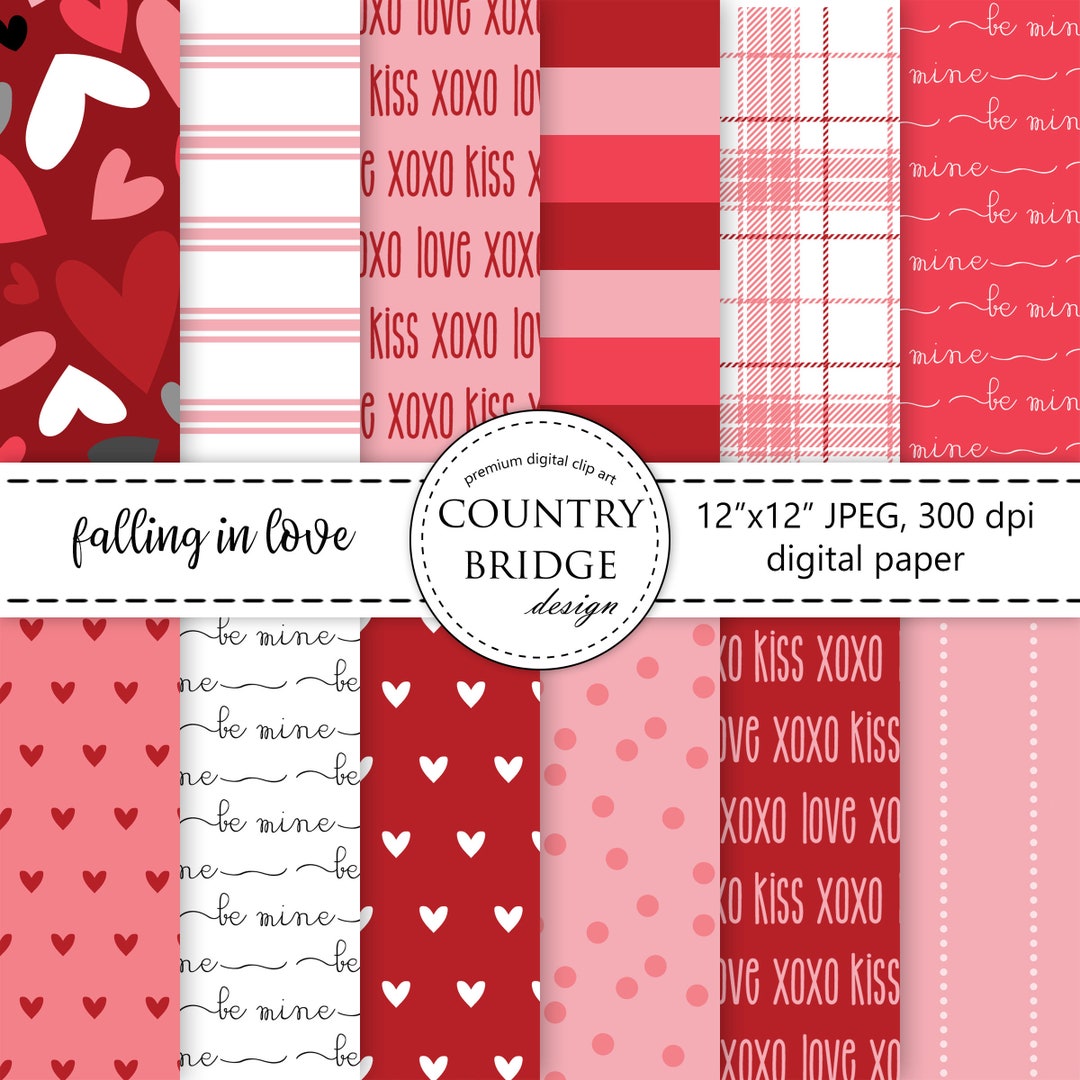 Valentine Digital Paper, Farmhouse Valentine Digital Paper, Heart ...