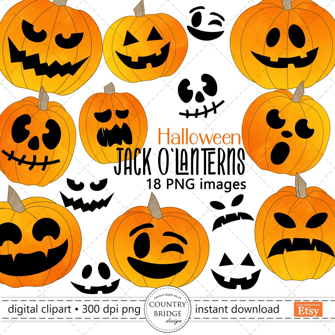 Halloween Jack O' Lantern Clipart Halloween Pumpkins PNG - Etsy
