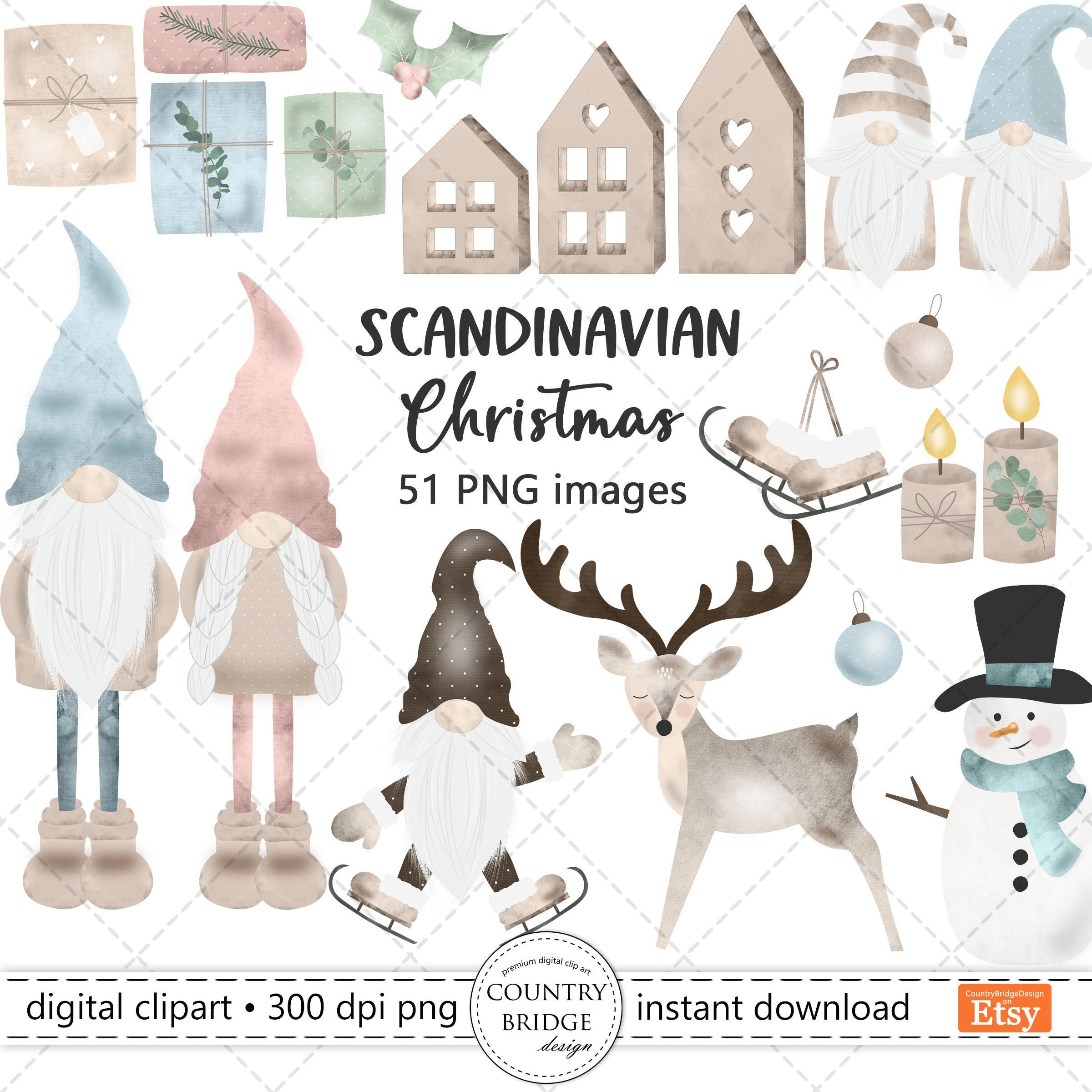 Scandinavian Christmas Watercolor Clipart Christmas Gnomes - Etsy