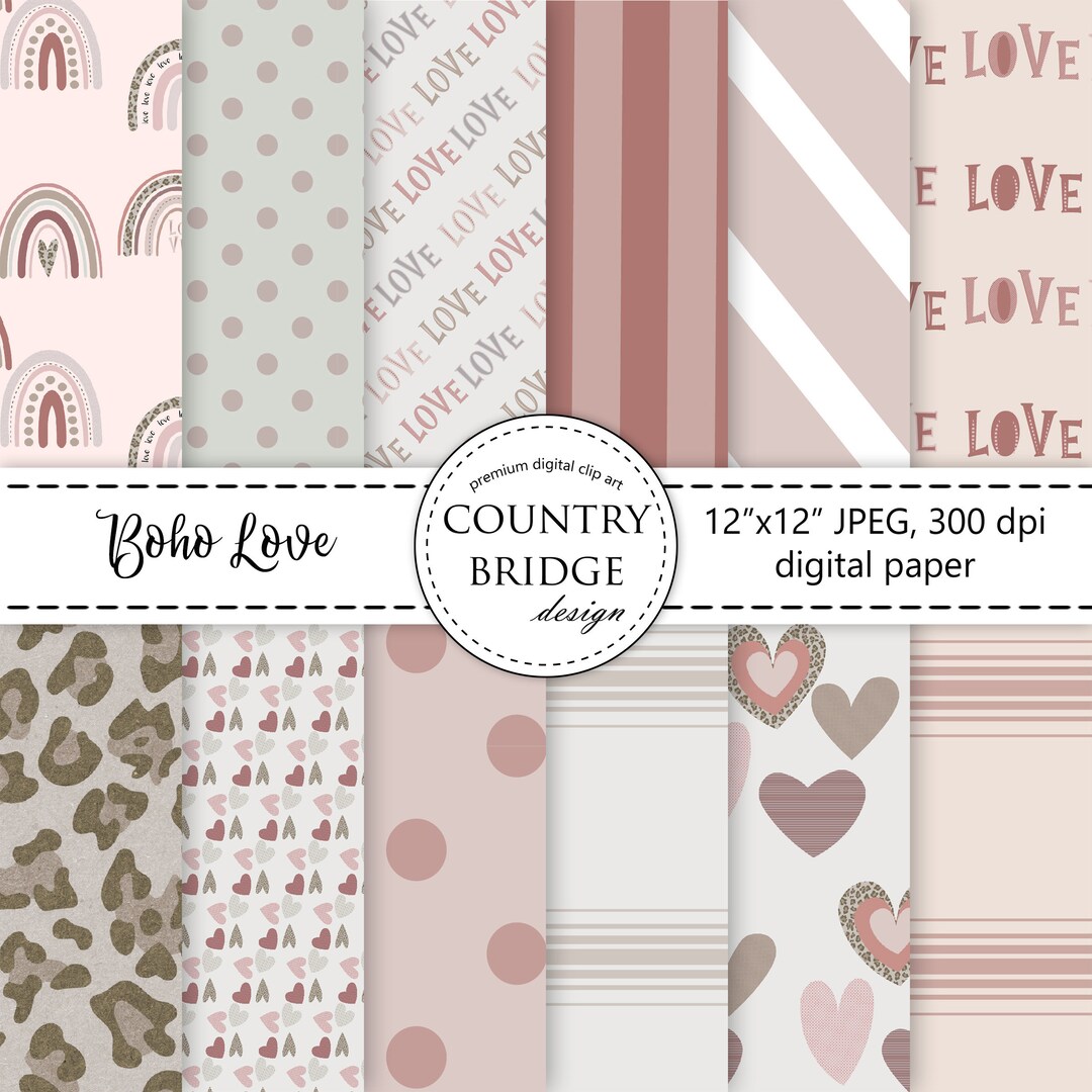 Valentine Digital Paper, Valentine Boho Print Paper, Animal Print,blush ...