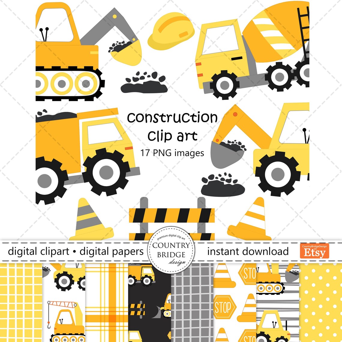Construction Clipart & Digital Paper Bundle Construction - Etsy Canada