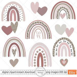 Valentine Rainbow Clipart, Boho Valentine Rainbow PNG, Leopard Rainbow ...
