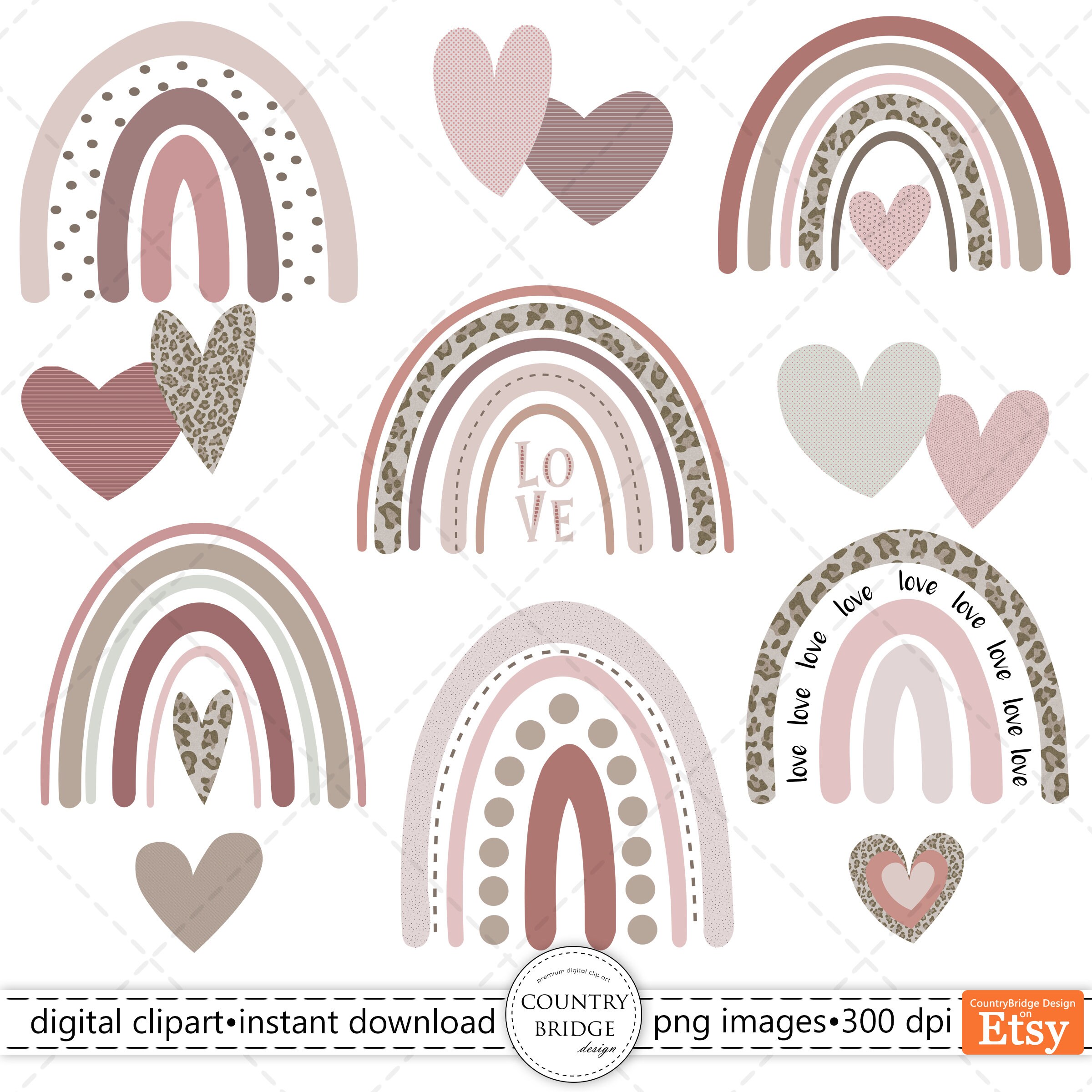 Valentine Rainbow Clipart Boho Valentine Rainbow PNG Leopard - Etsy