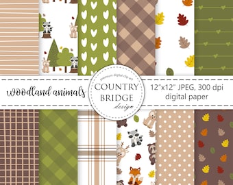 Woodland Animal Digital Paper Forest Animal Digital - Etsy