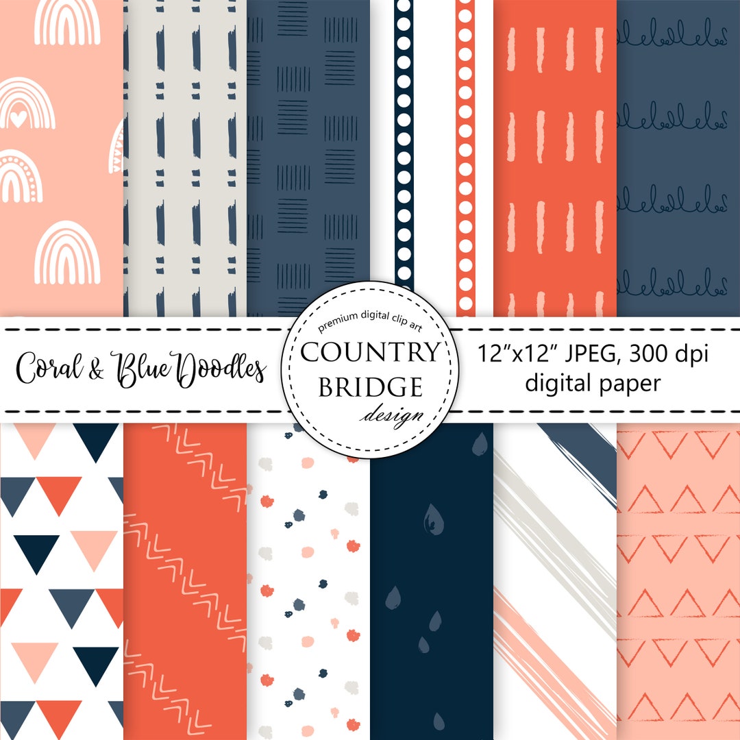 Doodle Digital Papers, Boho Rainbow Digital Paper Pack, Hand Drawn ...