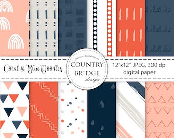 Doodle Digital Papers, Boho Rainbow Digital Paper Pack, Hand Drawn ...