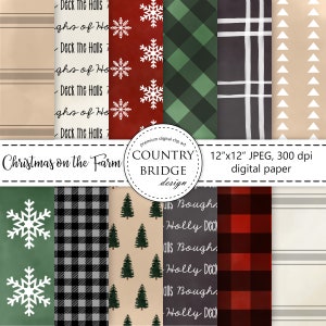 Watercolor Farmhouse Christmas Clipart & Digital Paper Bundle ...
