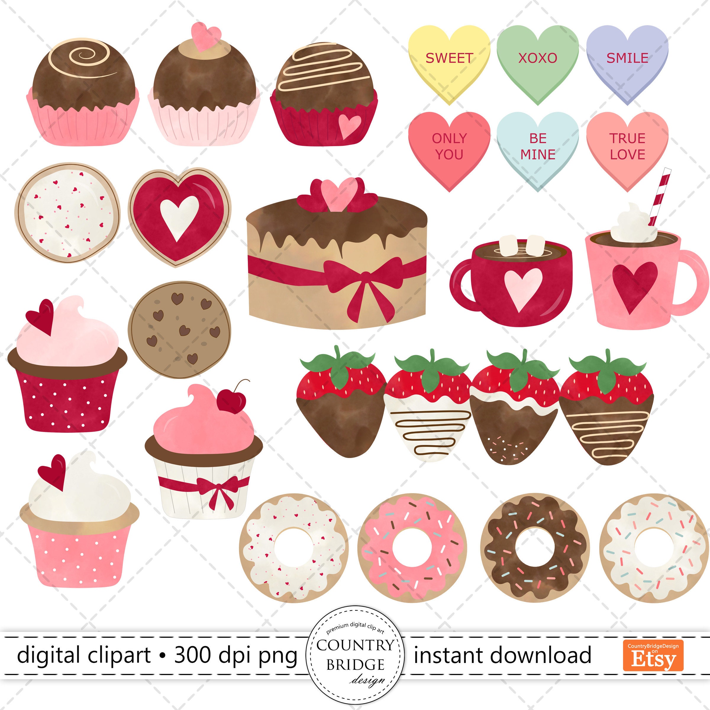 Watercolor Sweets Clipart & Digital Paper Bundle Cupcake - Etsy