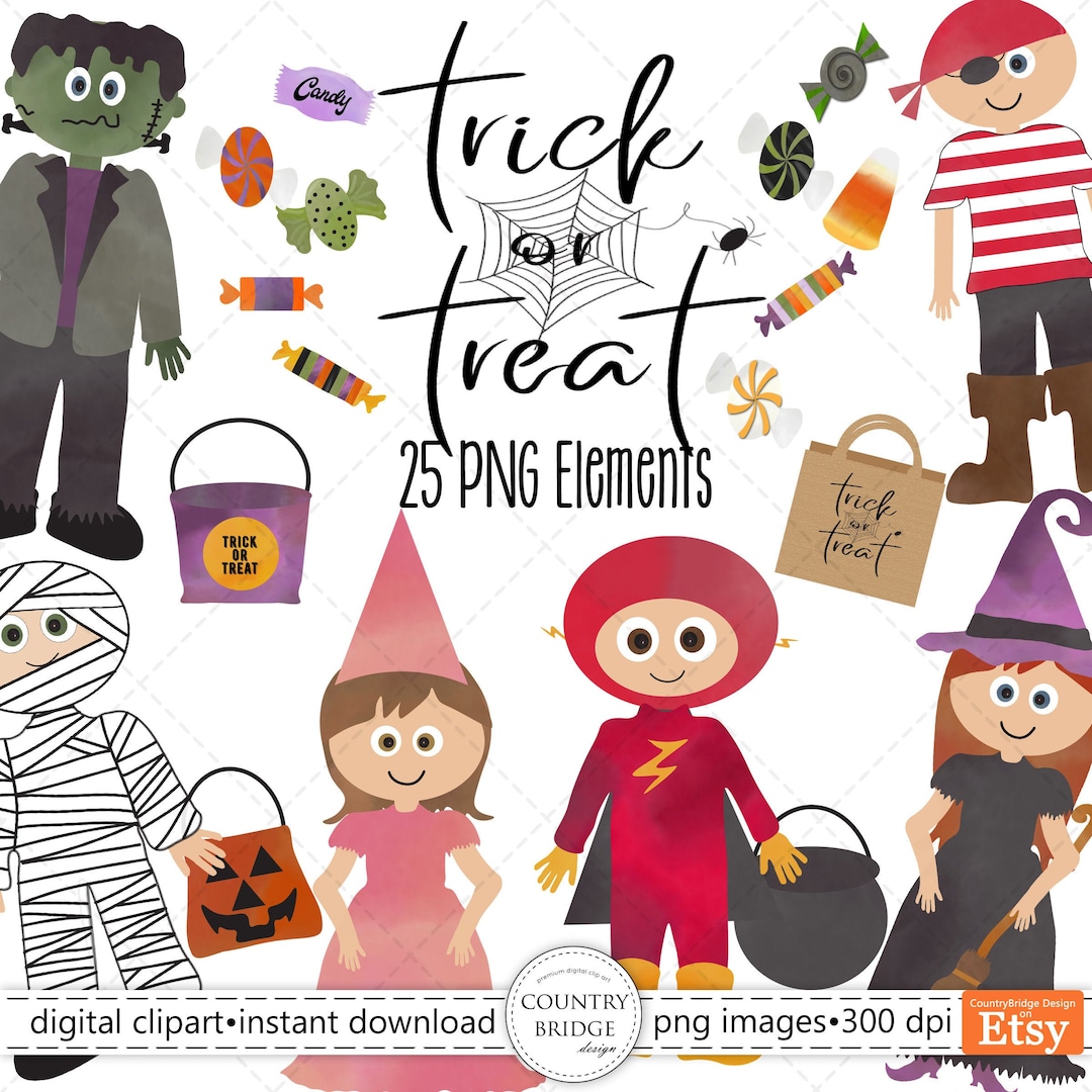 Trick or Treat Halloween Clip Art, Watercolor Halloween Clipart ...