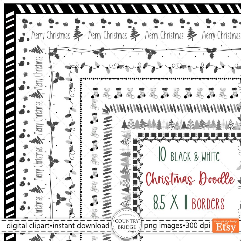 Christmas Doodle Borders Clipart Holiday Borders Clip Art - Etsy