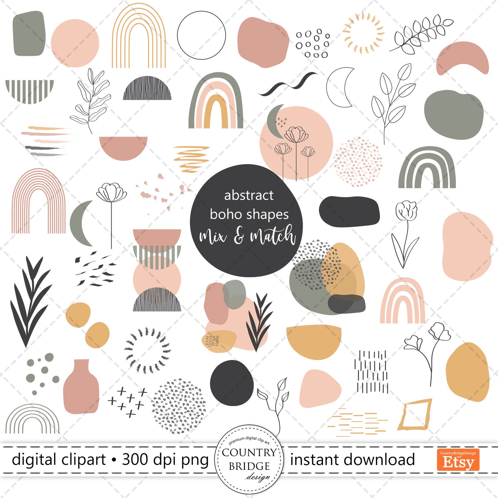 Boho Clipart, Abstract Boho Clipart, Modern Boho Collage, Abstract ...