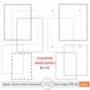 Valentine Doodle Borders Clipart, Heart Borders Clip Art Set, Doodle ...