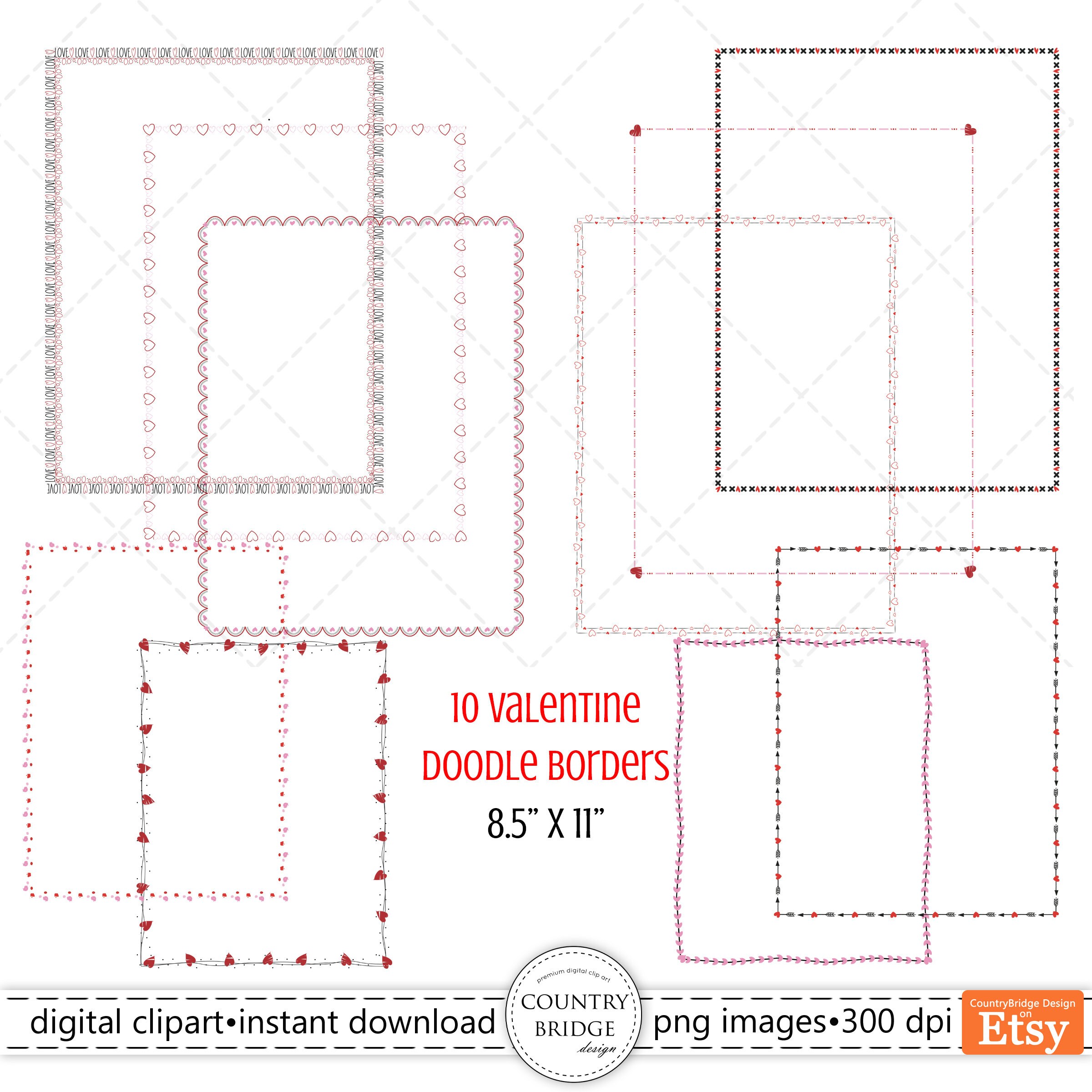 Valentine Doodle Borders Clipart Heart Borders Clip Art Set - Etsy UK