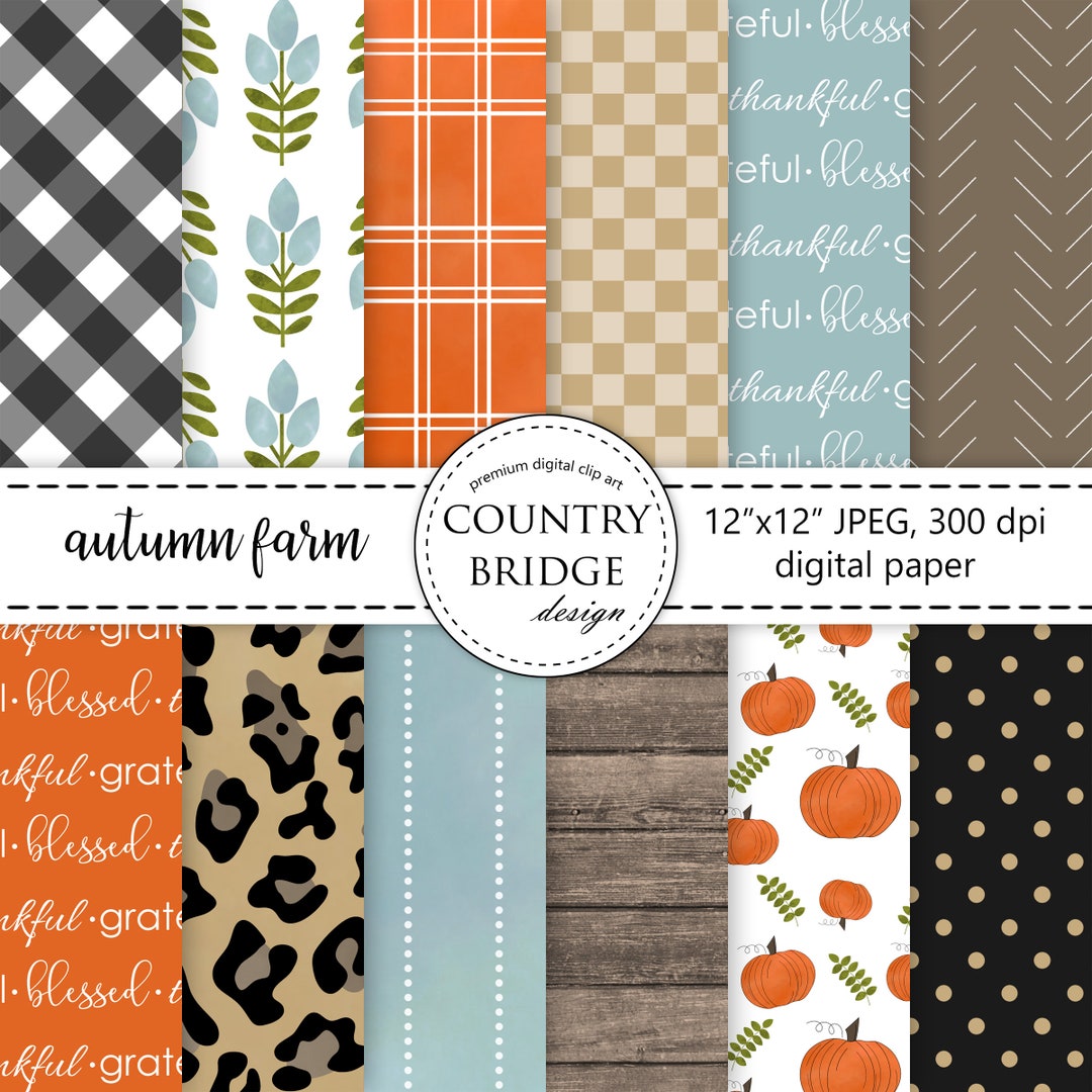 Fall Digital Paper, Autumn Digital Paper, Fall Farmhouse Paper, Harvest ...
