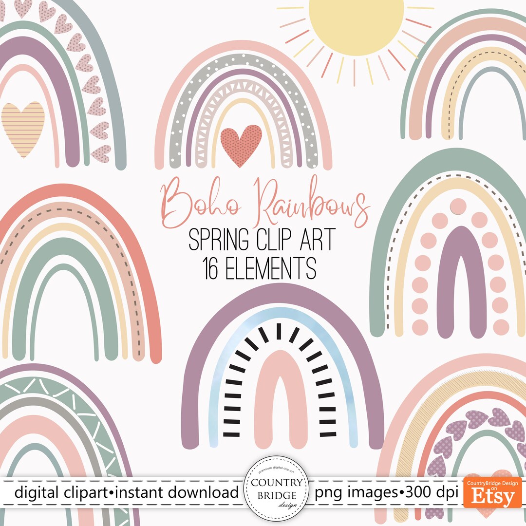 Boho Rainbow Clip Art , Spring Rainbow, Pastel Rainbow, PNG File ...