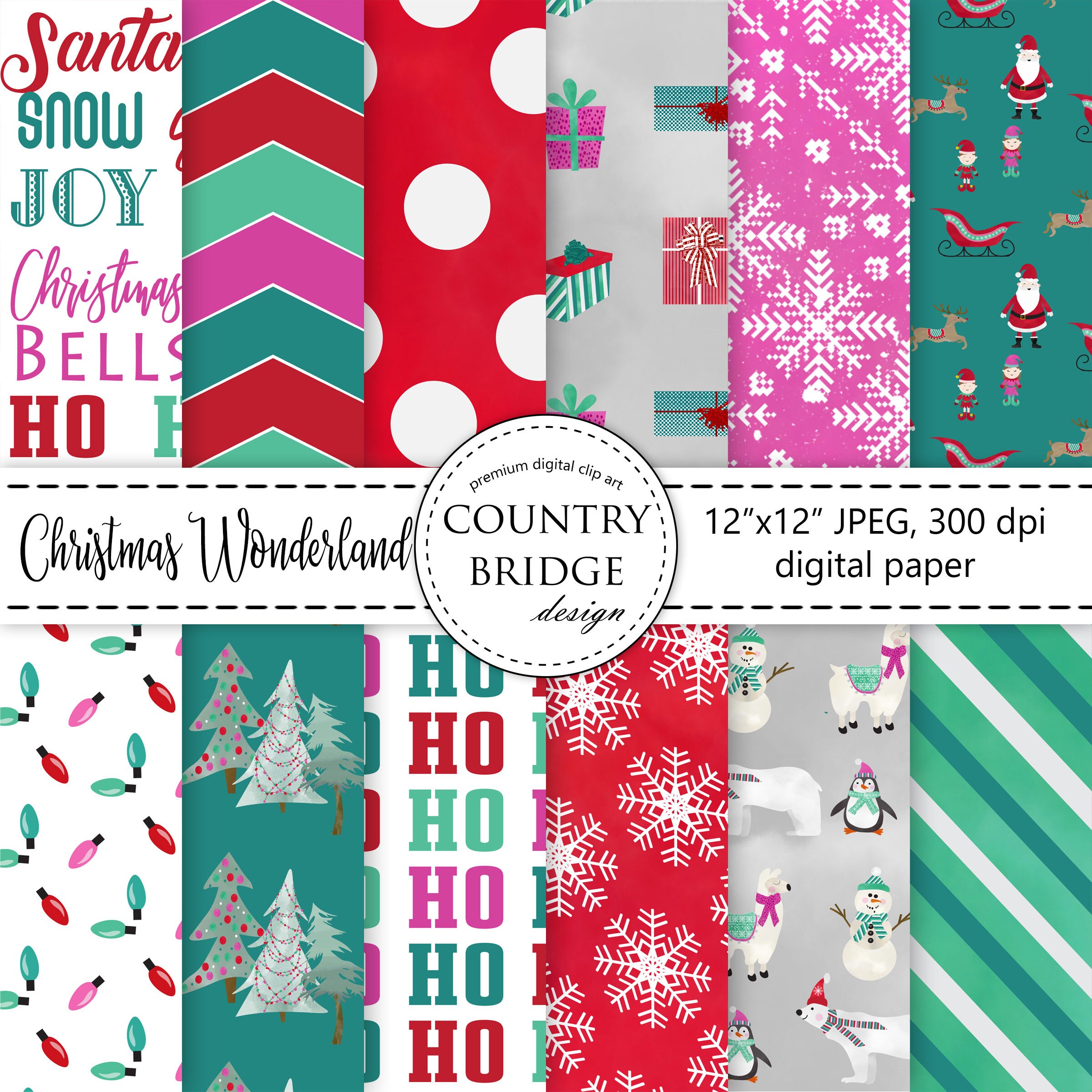 Christmas Clipart & Digital Paper Holiday Clipart Christmas | Etsy