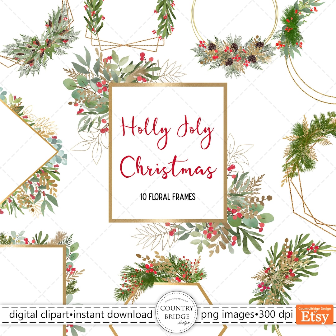Christmas Watercolor Greenery Frames and Borders Clipart, Christmas ...