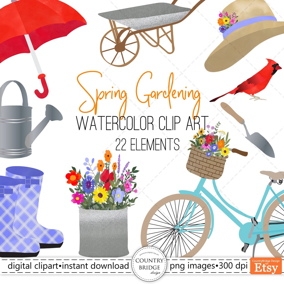 Spring Watercolor Gardening Clip Art Watercolor Spring - Etsy