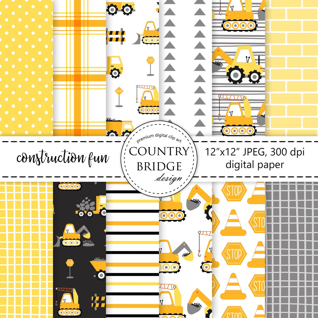 Construction Digital Paper, Construction Vehicles Background, Tractor ...