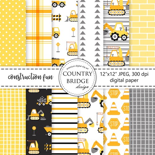 Construction Digital Paper Construction Vehicles Background - Etsy